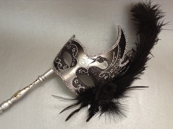 Black And Silver Masquerade Masks With Feathers