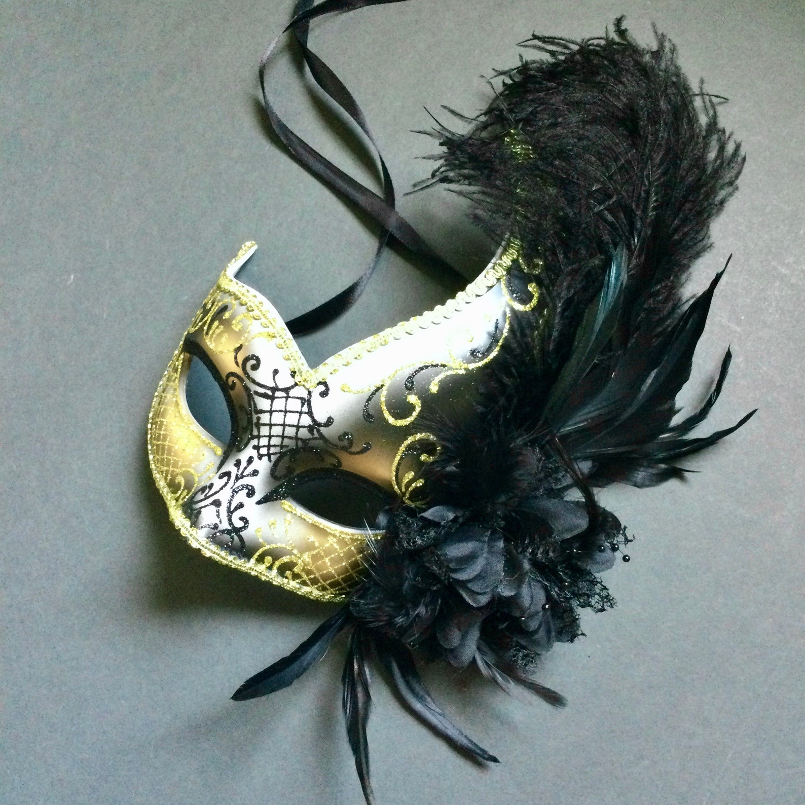 Carnival Costume Black Gold Jester With Music Notes Feather - Etsy