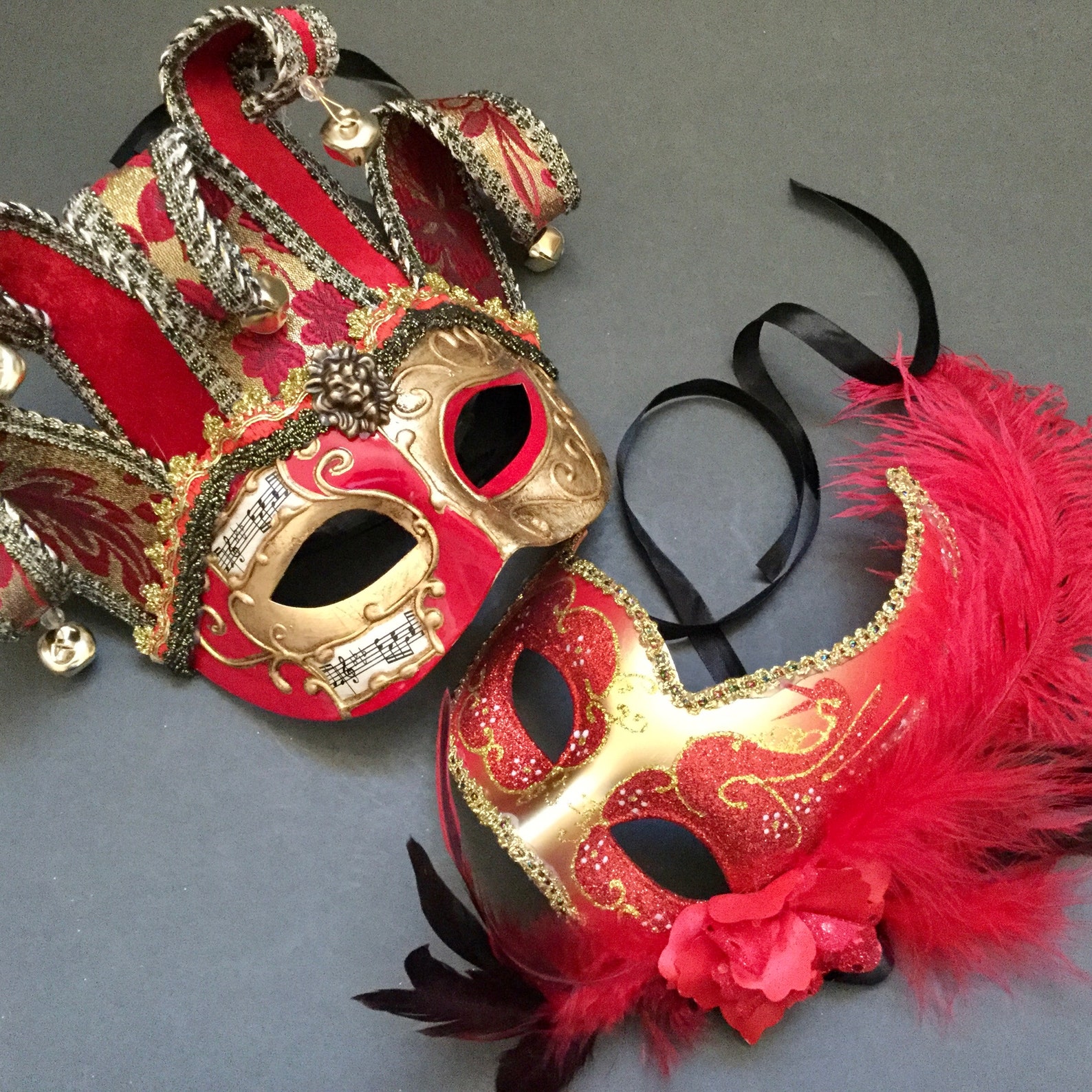 Jolly Jester Gold Red Masquerade Carnival Costume Music Mask - Etsy