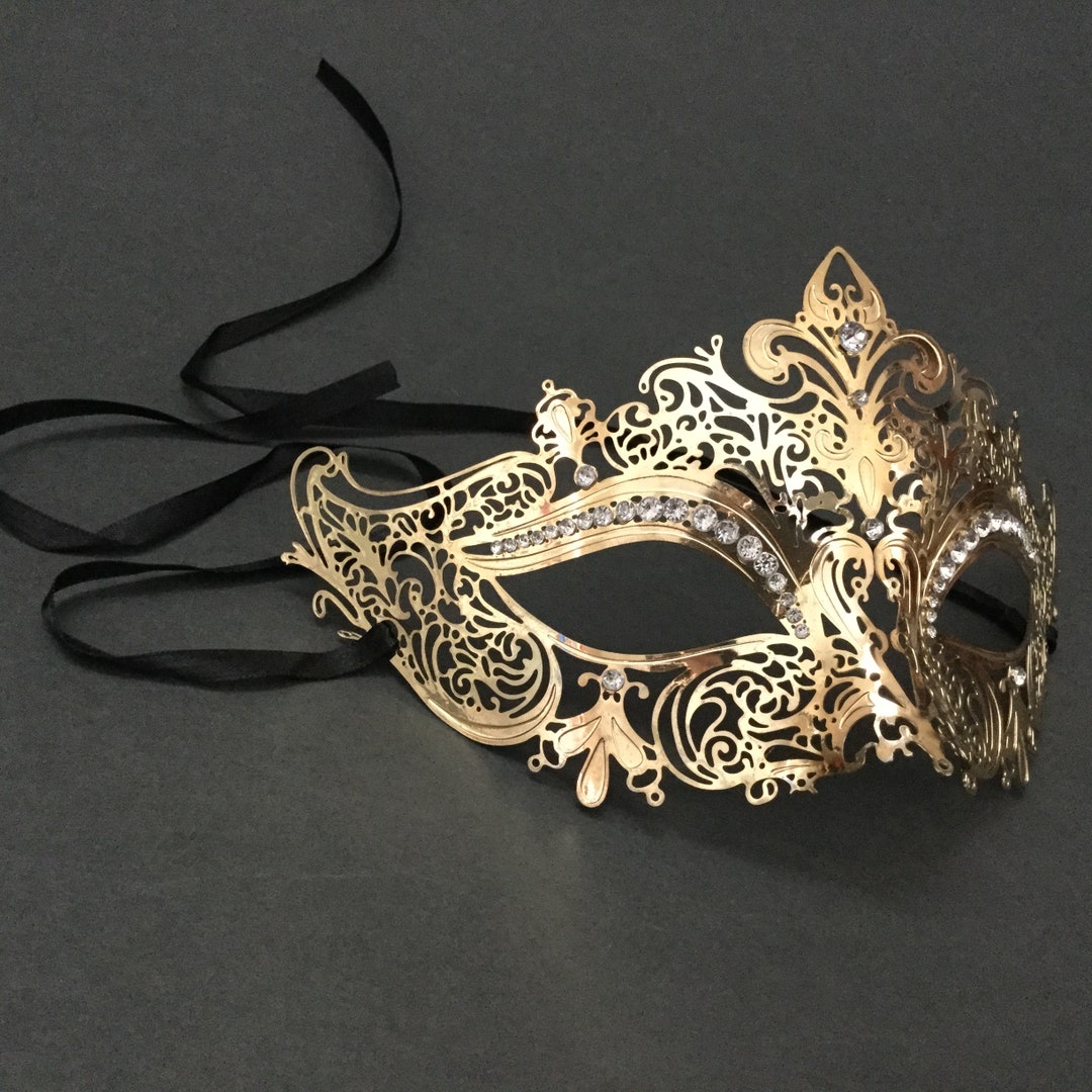 Buy Gold Masquerade Laser Cut Metal Eye Mask for Girls Women Dress up ...