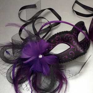 Dark Purple Girls Masquerade Ball Feather Party Mask Pair - Etsy