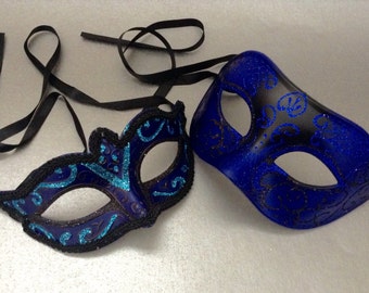 Dark Blue Mens Masquerade Ball Party Mask Pair | Etsy