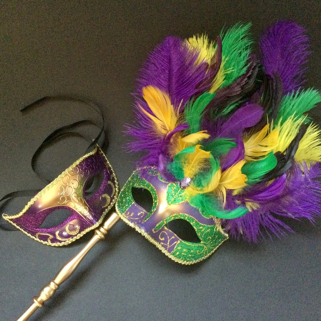 Mardi Gras Masquerade Ball Mask With Stick Carnival Parade Costume ...