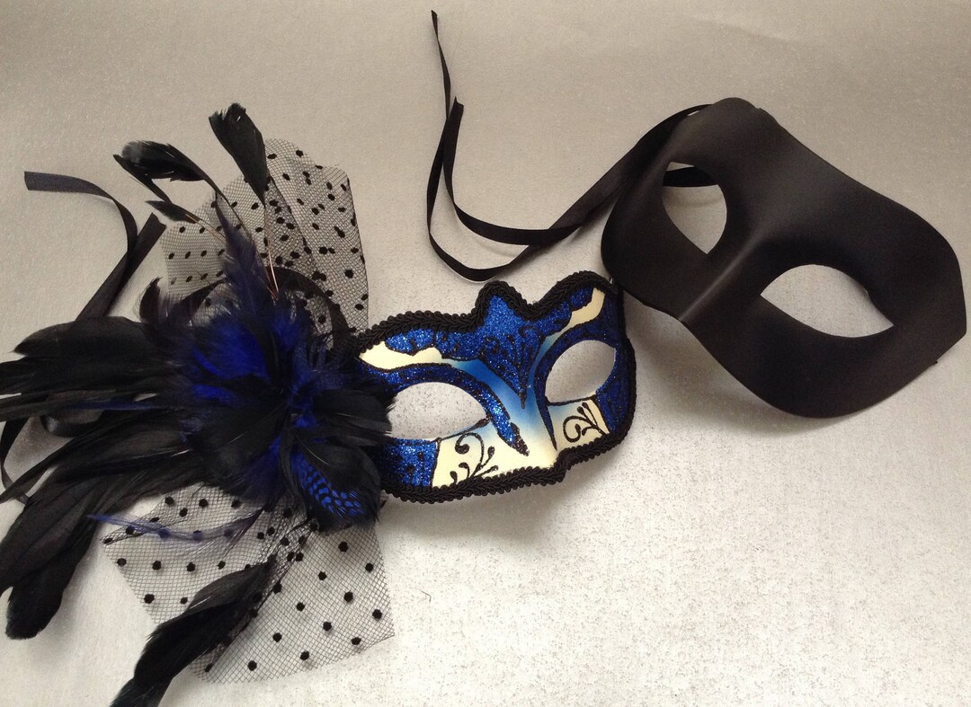 Blue Netting Feather Veils Mardi Gras Birthday Costume Party Masquerade ...