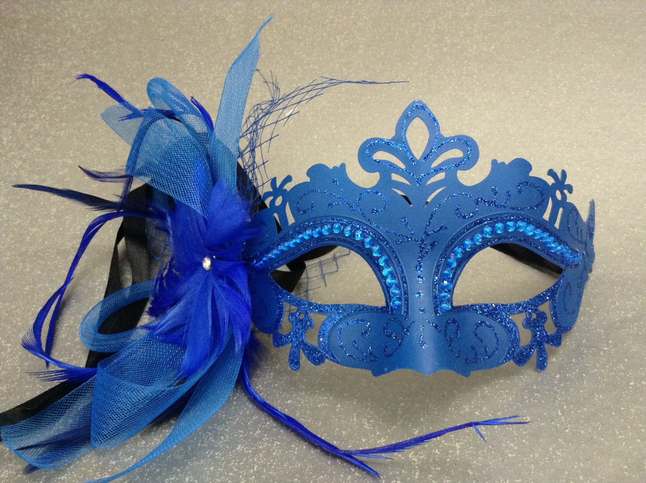 Blue Masquerade Ball Feather Eye Mask Pair Costume Dress up - Etsy