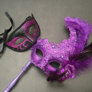 Purple Lace Masquerade Stick Hand Held Mask Halloween Costumes - Etsy