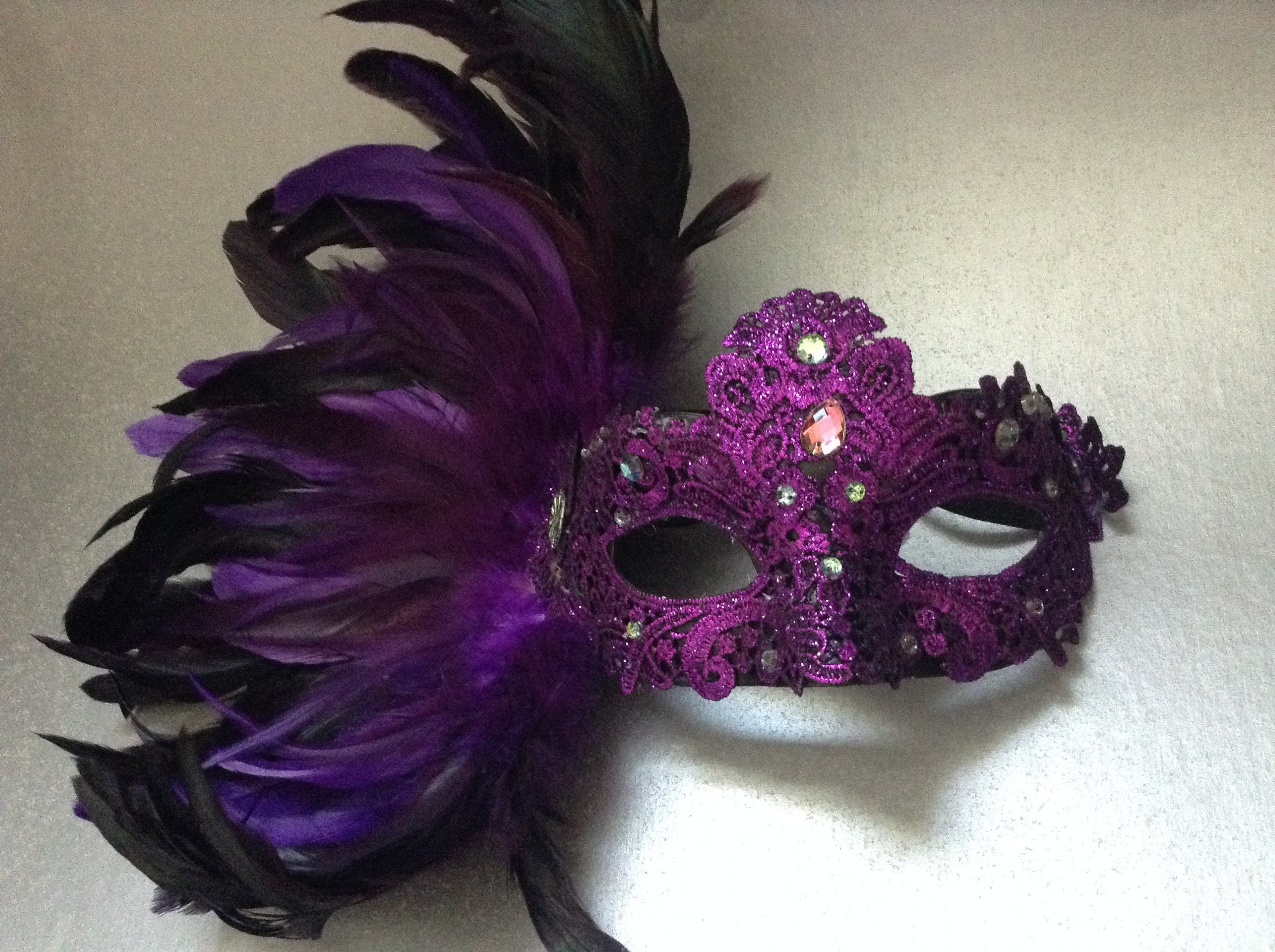 Purple Lace Masquerade Feather Mask Costume Dress up Party - Etsy