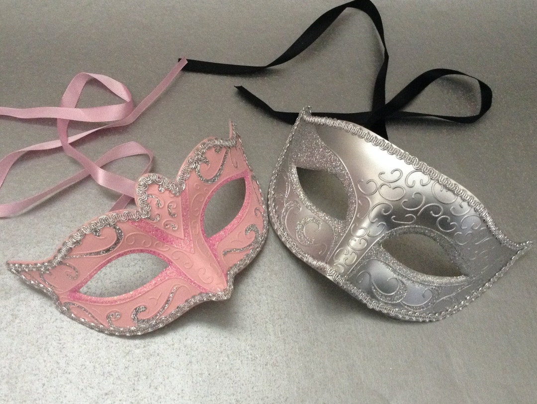 Men's Womens Girls Silver Pink Masquerade Ball Eye Mask Pair - Etsy