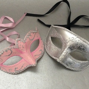 Men's Womens Girls Silver Pink Masquerade Ball Eye Mask Pair - Etsy