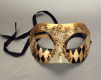 Black Gold Masquerade Mask, Women Floral Mask, Women Mask, Men Mask ...
