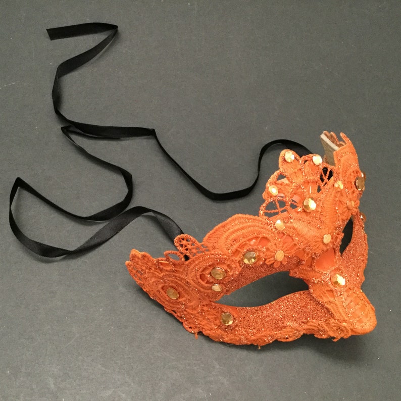 Orange Lace Masquerade Feather Mask With Ostrich Feather - Etsy