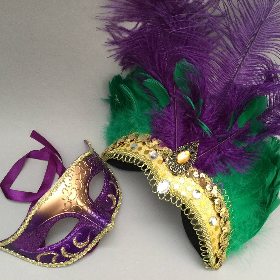 Mardi Gras Masquerade Purple Feather Headpiece Carnival Cosplay Dress ...