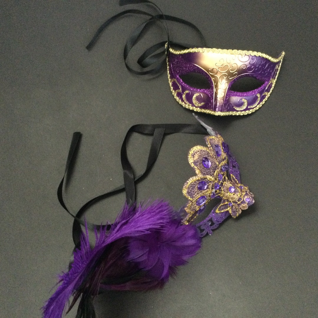 Purple Masquerade Ball Party Feather Eye Lace Mask - Etsy