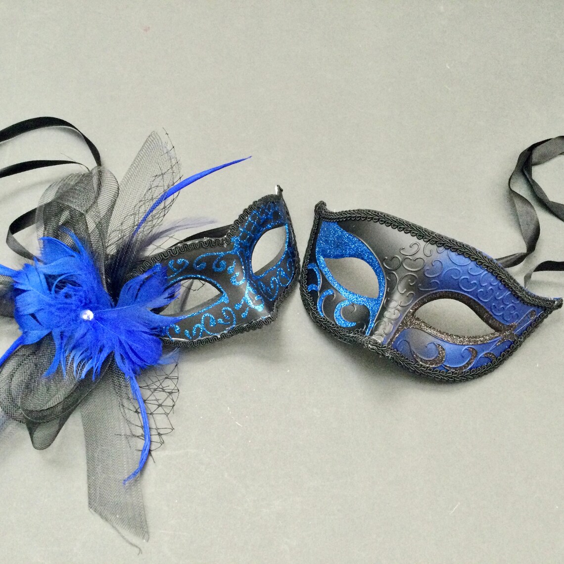 Royal Blue Flower Netting Masquerade Ball Party Feather Mask - Etsy