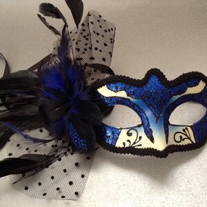 Blue Netting Feather Veils Mardi Gras Birthday Costume Party Masquerade ...