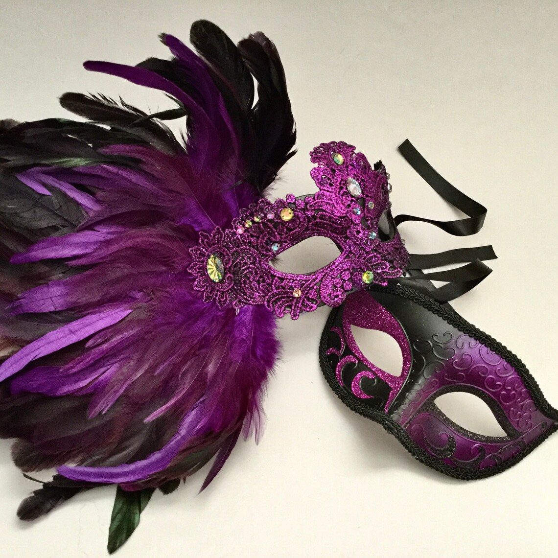 Couples Masquerade Ball Party Purple Brocade Lace Mask Mask - Etsy