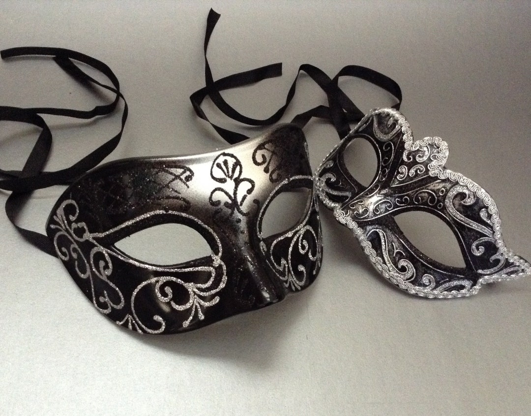 Black Silver Masquerade Ball Mask Pair for Burlesque Prom Party - Etsy