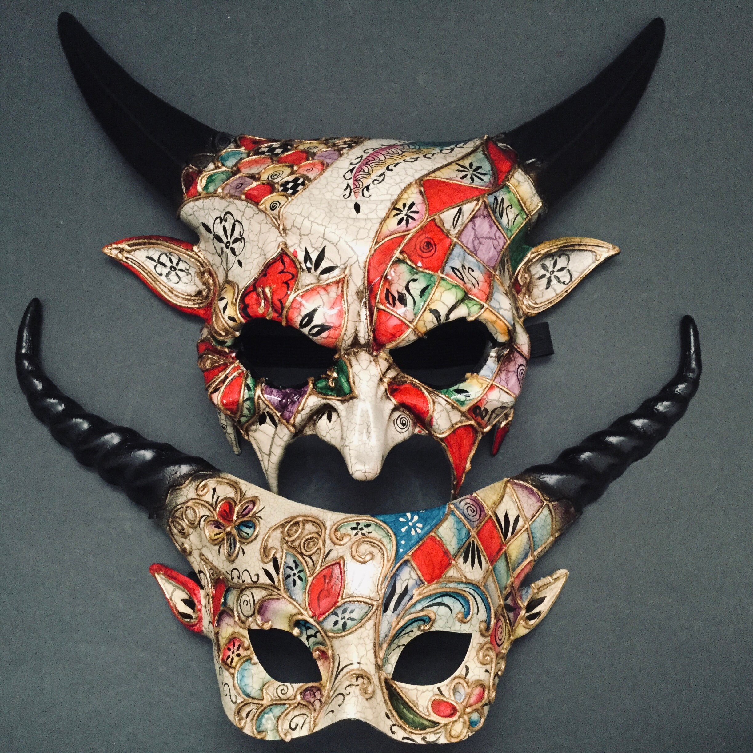 Gold Red Demon Devil Masquerade Ball Mask Black Horns Antler | Etsy