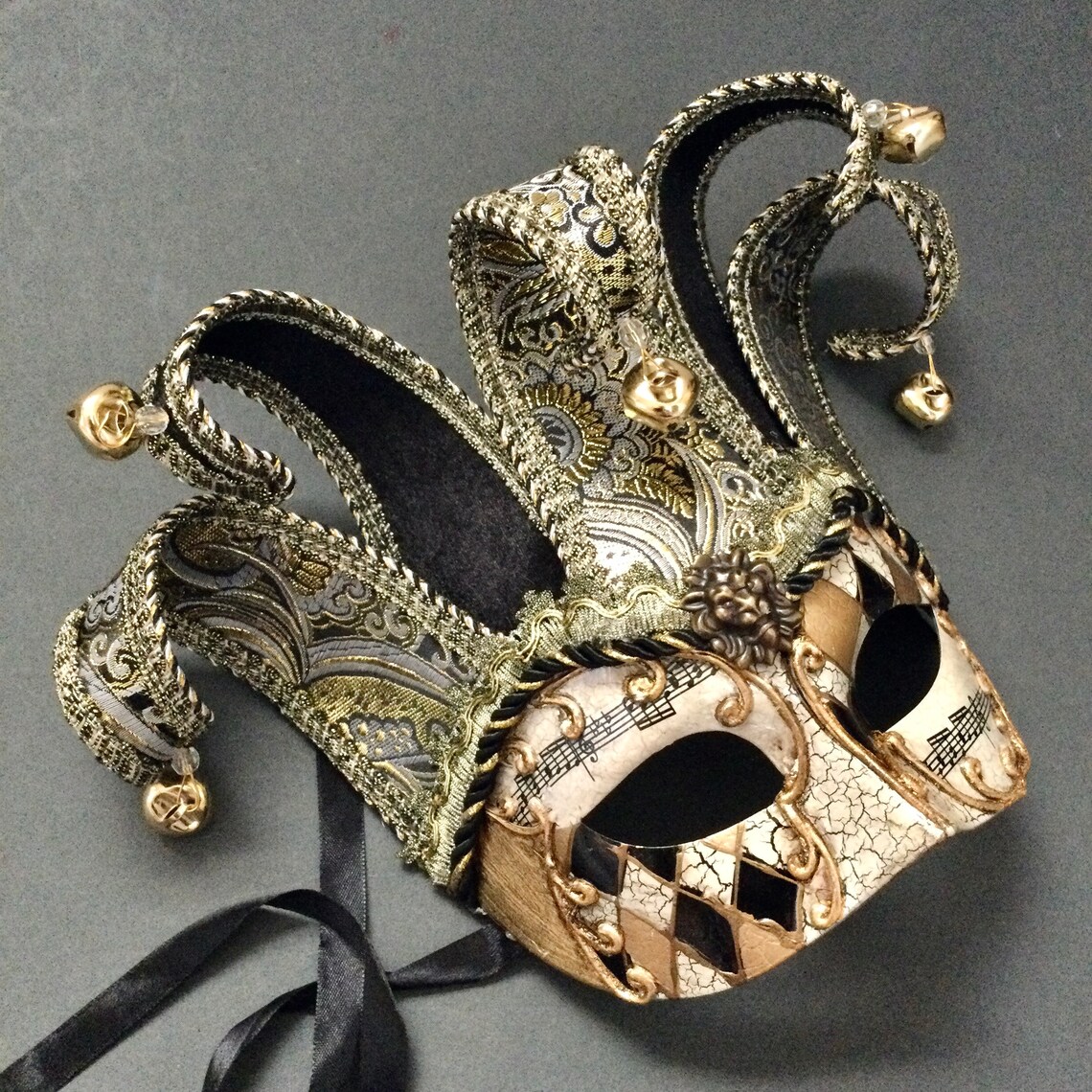 Carnival Costume Black Gold Jester Feather Handle Harlequin - Etsy