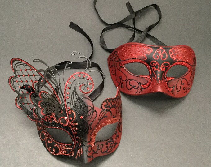 Black Red Masquerade Mask, Animal Mask, Horns Mask, Party Mask, Ball ...