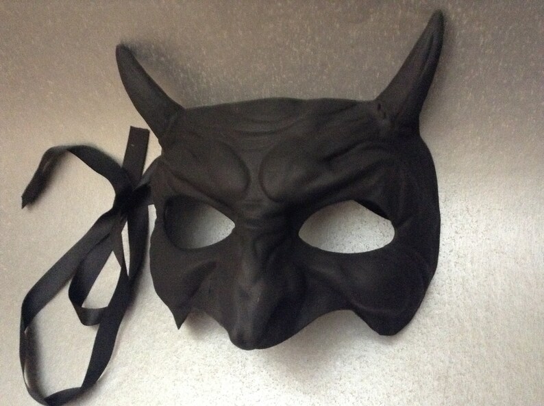 Blank White Black Demon Masquerade mask base Devil Horns | Etsy