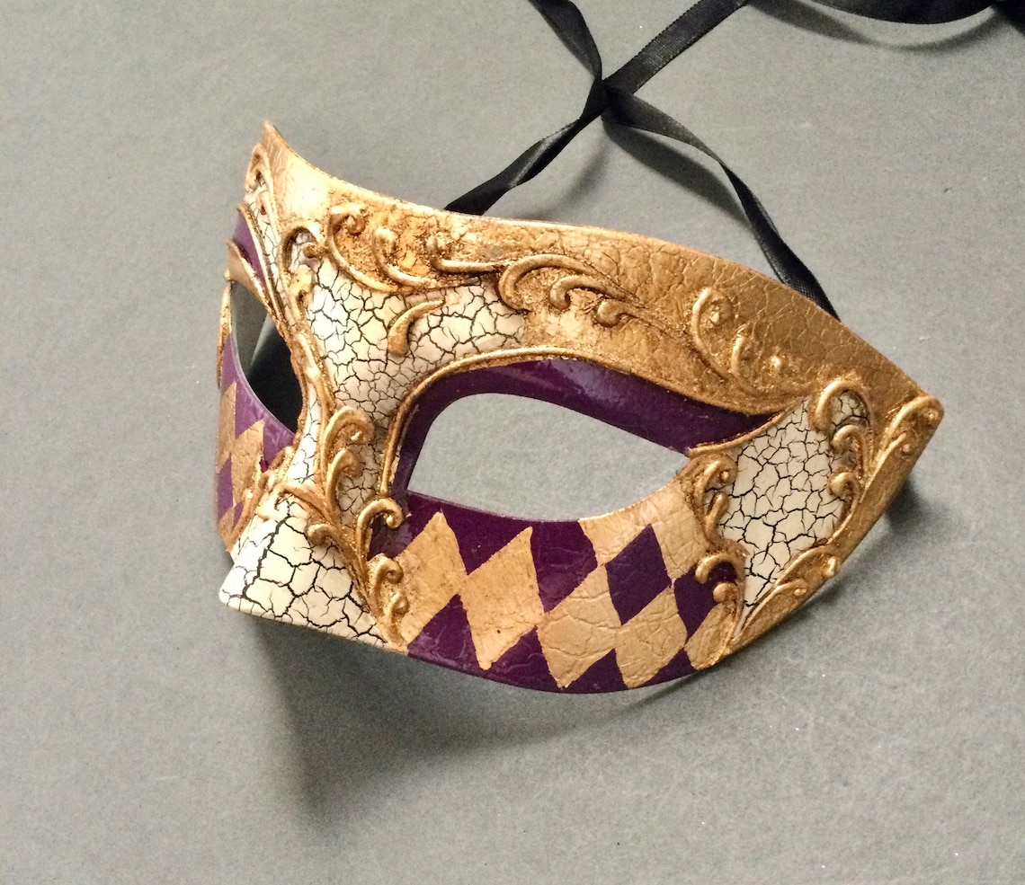 Purple Jolly Jester Mardi Gras Mask Masquerade Carnival - Etsy