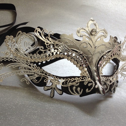 Silver and Black Masquerade Mask Laser Cut Metal Venetian Mask - Etsy