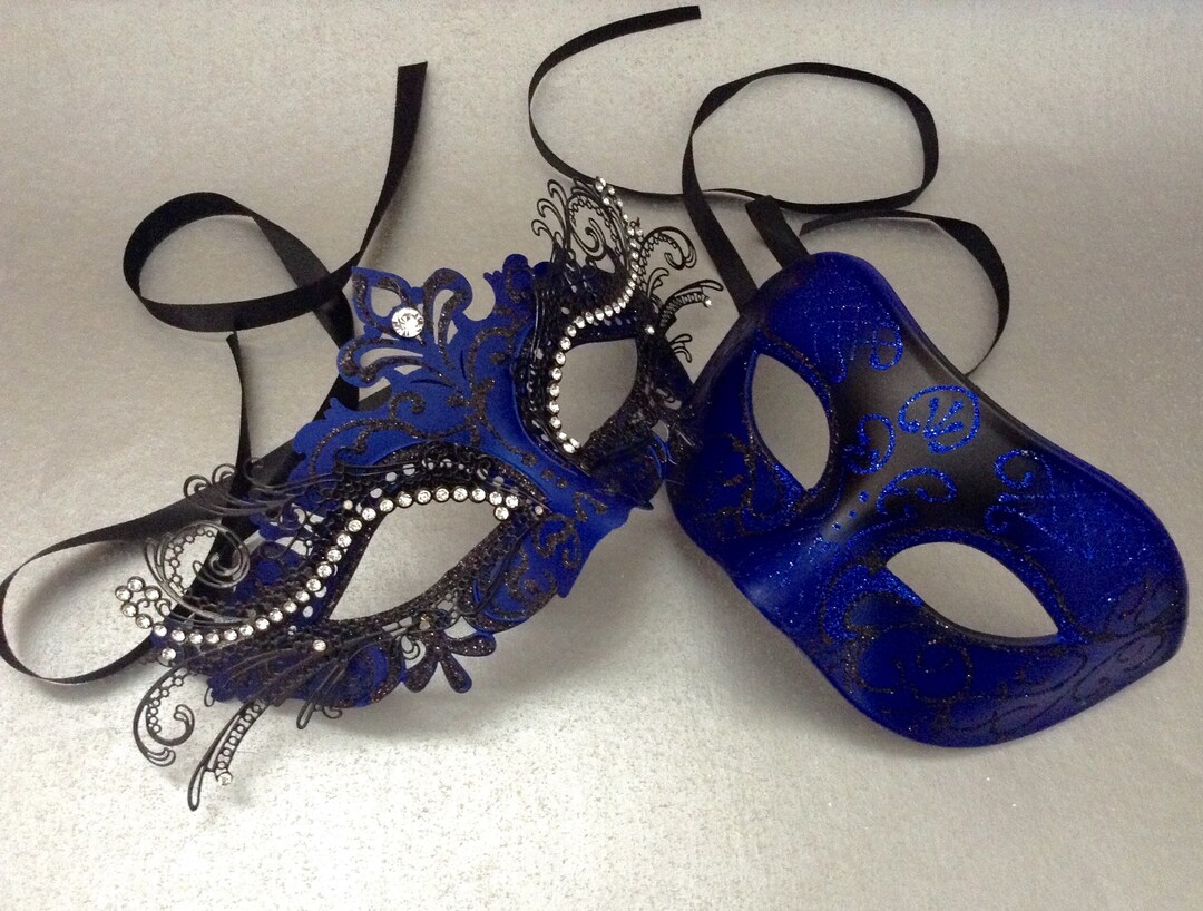 Couples Dark Blue Masquerade Ball Party Mask Pair - Etsy UK