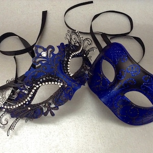 Dark Blue Mens Masquerade Ball Party Mask Pair - Etsy