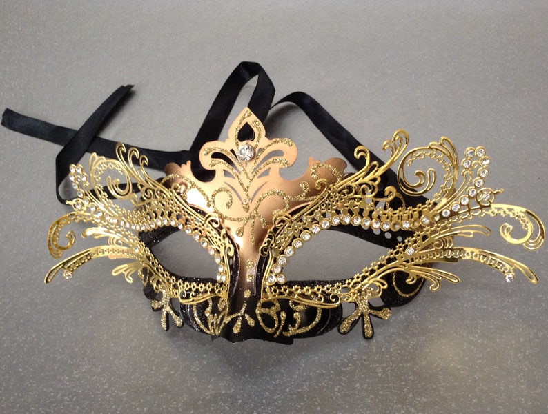 Couples Mardi Gras Masquerade Ball Party Black Gold Mask Pair Etsy