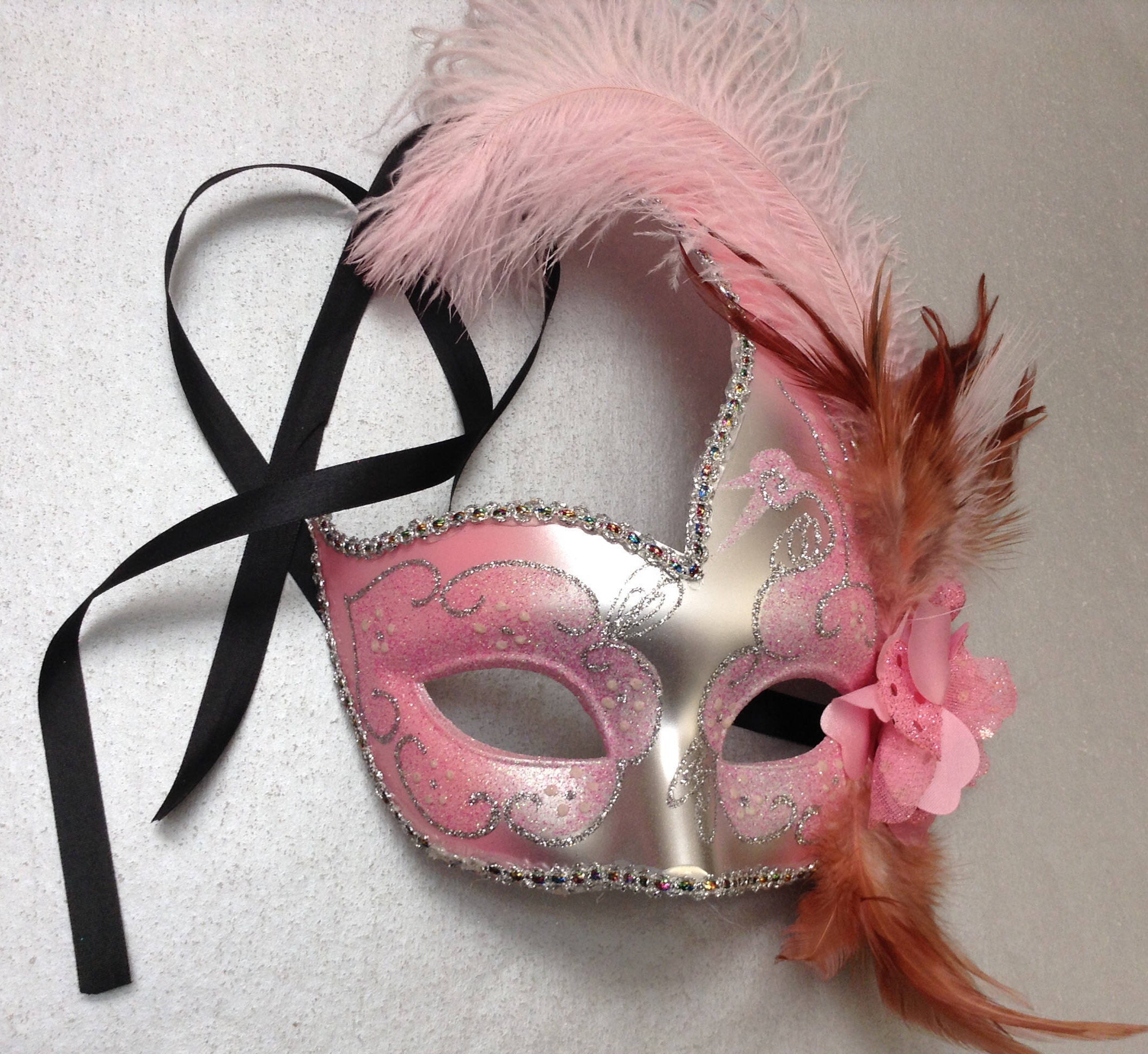 Costume Birthday Masquerade ball silver pink mask | Etsy