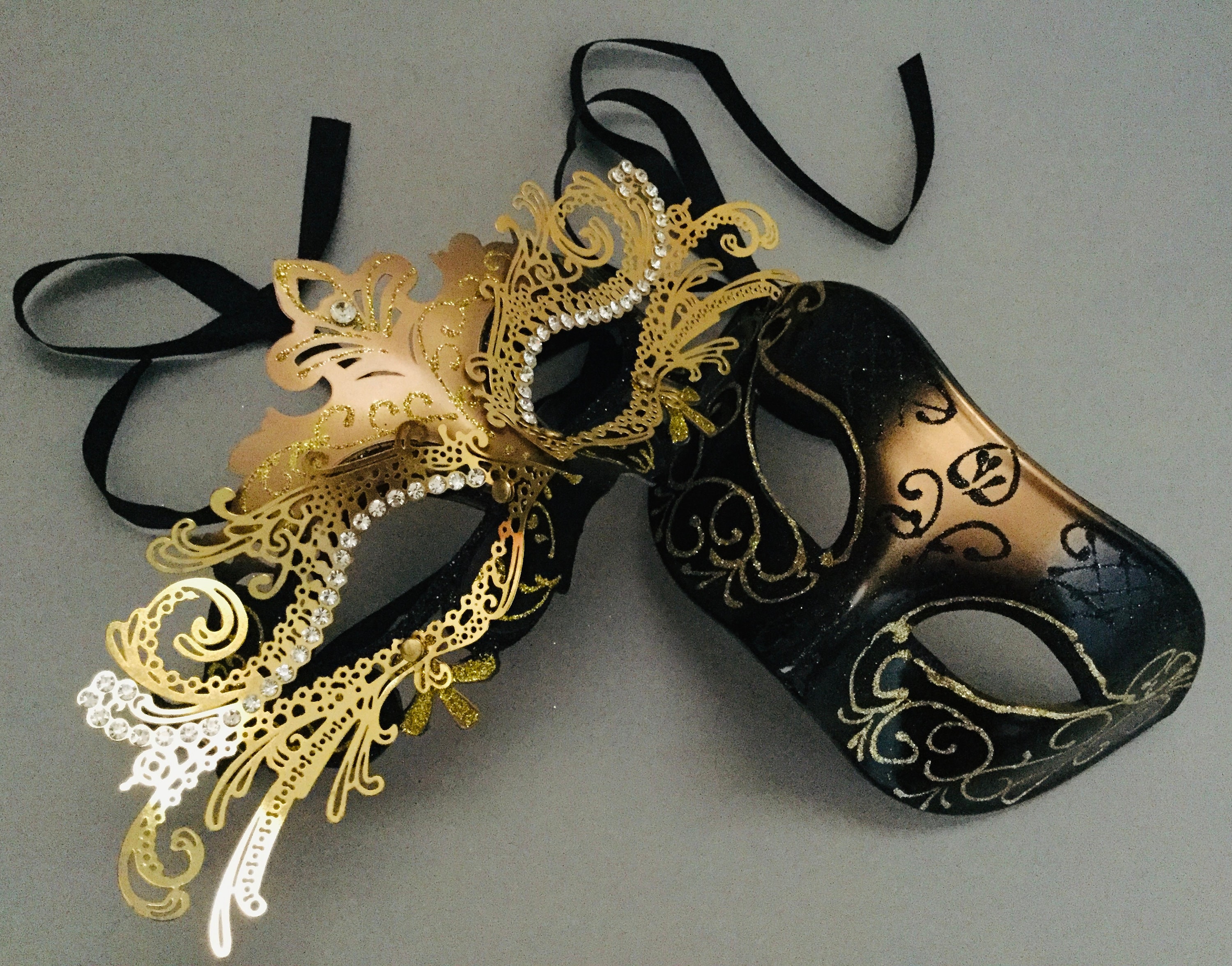 Couple Masquerade ball Party Black Gold Mask Pair | Etsy