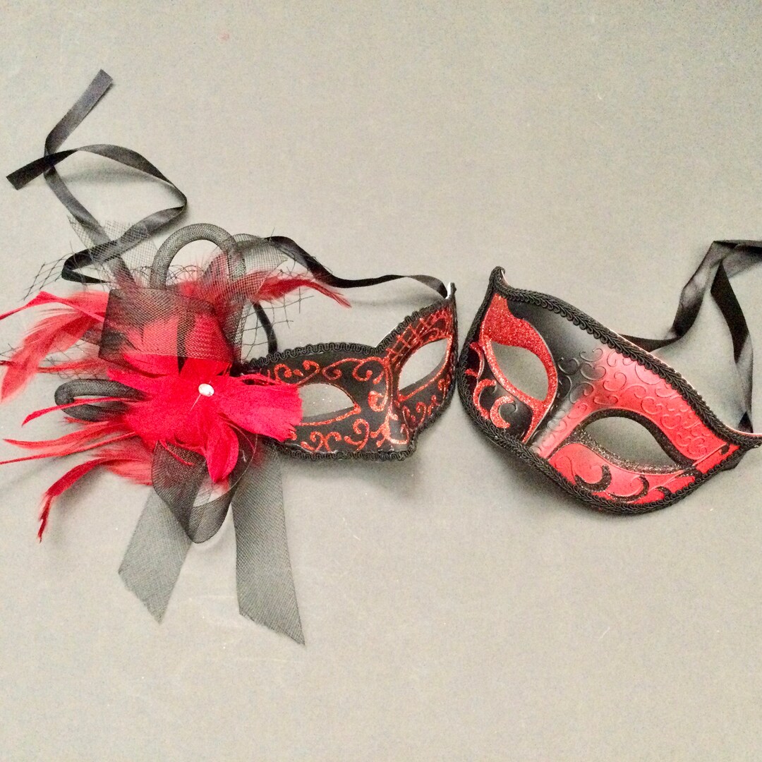 Veil Feather Netting Carnival Costume Party Black Red Eye Mask ...