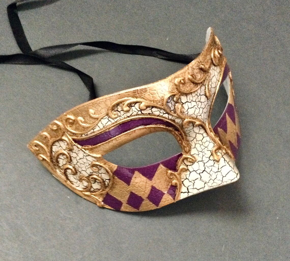 Purple Jolly Jester Mardi Gras Mask Masquerade Carnival - Etsy