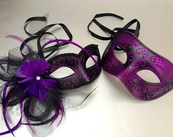 Dark Purple Girls Masquerade Ball Feather Party Mask Pair - Etsy