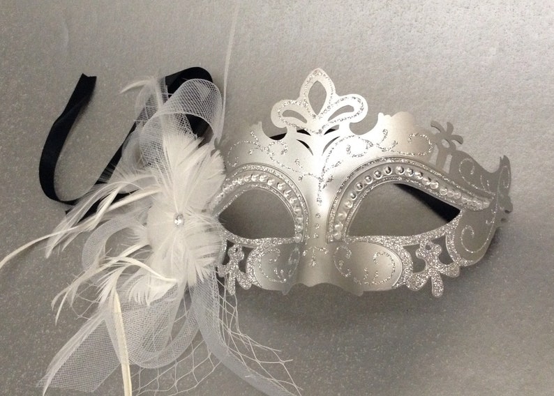 Couple Feather Silver Masquerade Ball Eye Mask Pair for Prom - Etsy