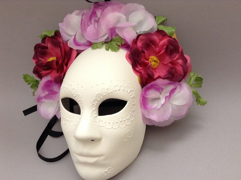 Dia De Los Muertos Unpainted Full Face Flower Mask Day of the - Etsy