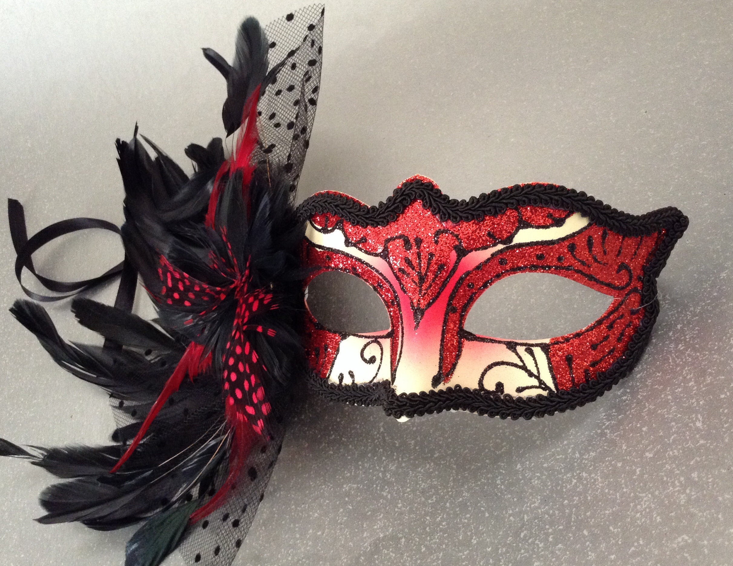 Netting Feather Veils Costume Carnival Party Red Masquerade - Etsy
