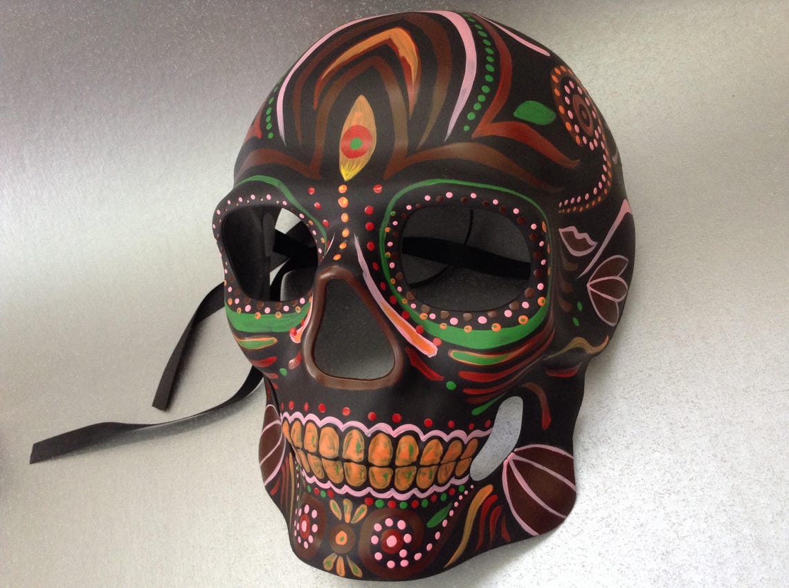 Hand Painted Dark Red Sugar Skull Skeleton Mask for Wear or | Etsy