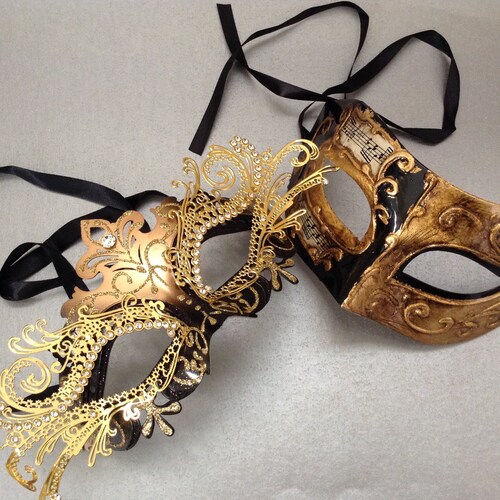Couples Dark Navy Blue Masquerade Ball Party Mask Pair Etsy