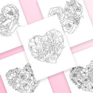 Valentine Blooms, Love, Flowers, Coloring Pages, Coloring Sheets, PDF ...