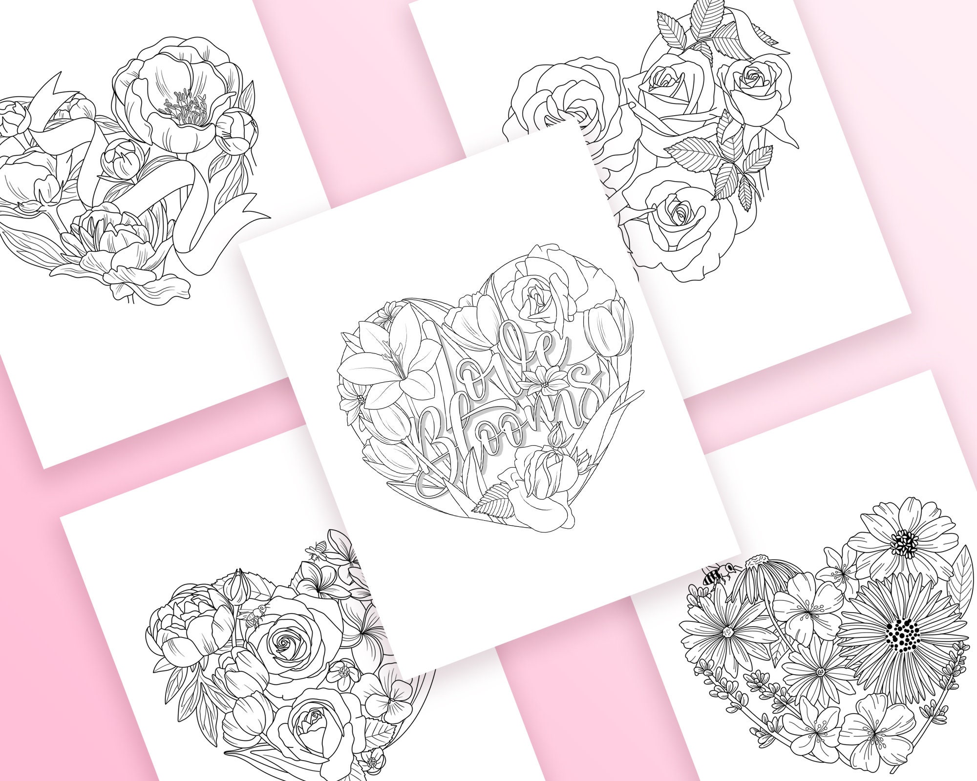Valentine Blooms, Love, Flowers, Coloring Pages, Coloring Sheets, PDF ...