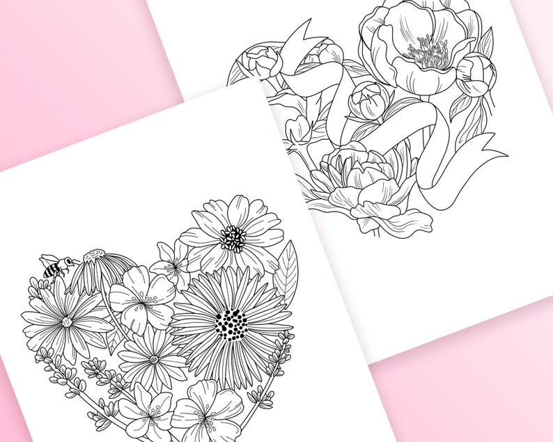 Valentine Blooms, Love, Flowers, Coloring Pages, Coloring Sheets, PDF ...