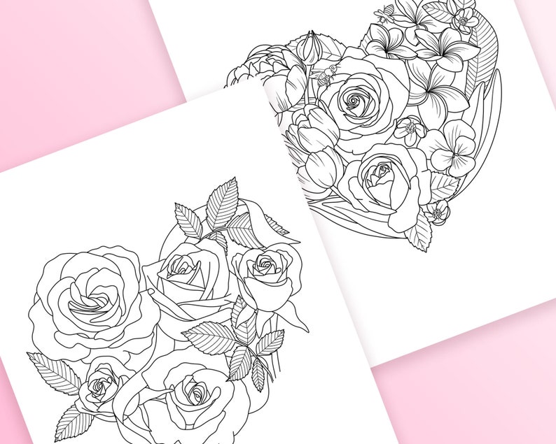 Valentine Blooms, Love, Flowers, Coloring Pages, Coloring Sheets, PDF ...