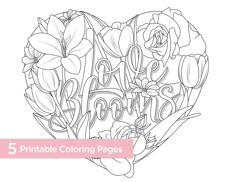 Valentine Blooms, Love, Flowers, Coloring Pages, Coloring Sheets, PDF ...