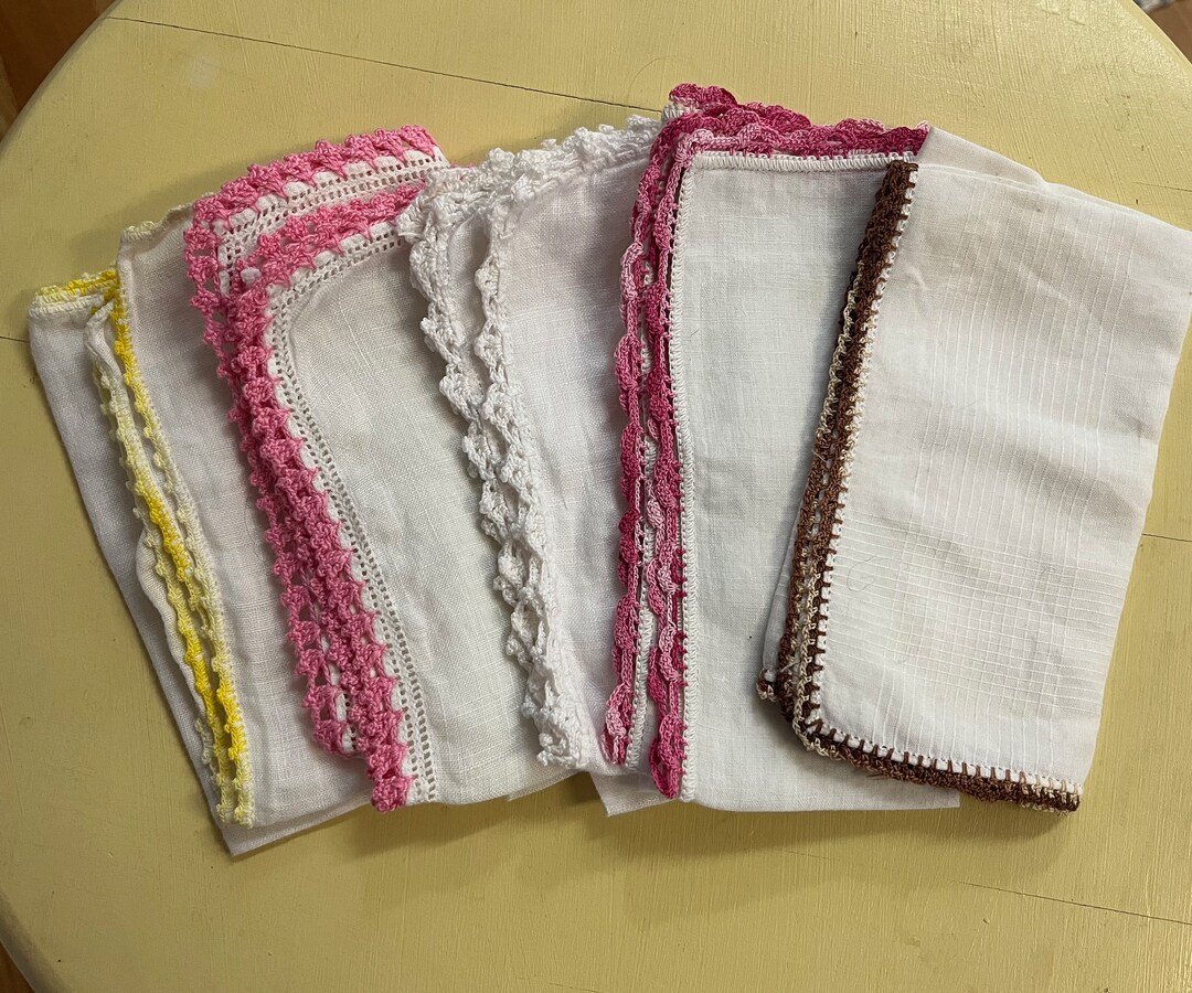 Set of 5 Vintage Hankies, Crochet Edges - Etsy