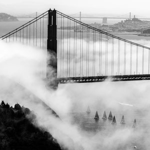 Golden Gate Bridge Black And White Fog