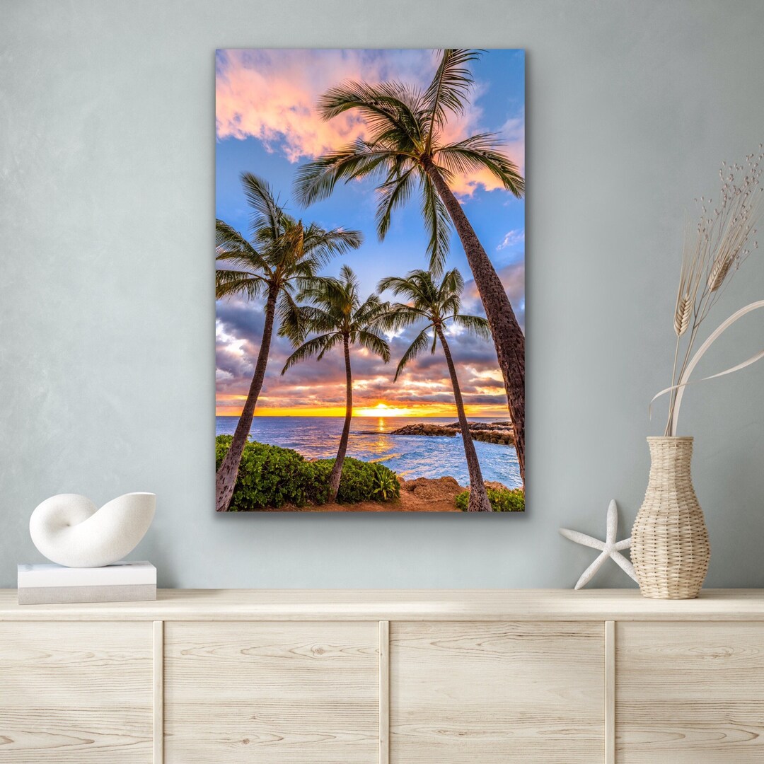 Oahu Sunset Print Hawaiian Island Tropical Decor Island Sunset Wall Art ...