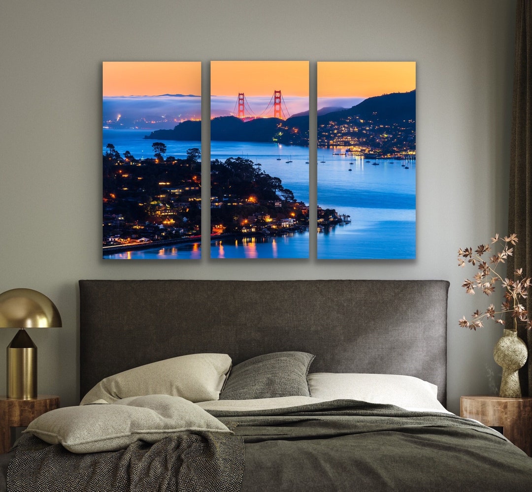 Large Wall Art Golden Gate Bridge 3-panel Print for Interior Home Decor ...
