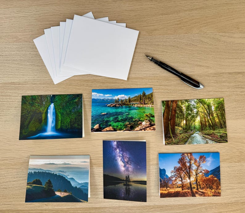 Nature Note Cards Set, Landscape Greeting Cards Pack, Waterfalls Forest ...